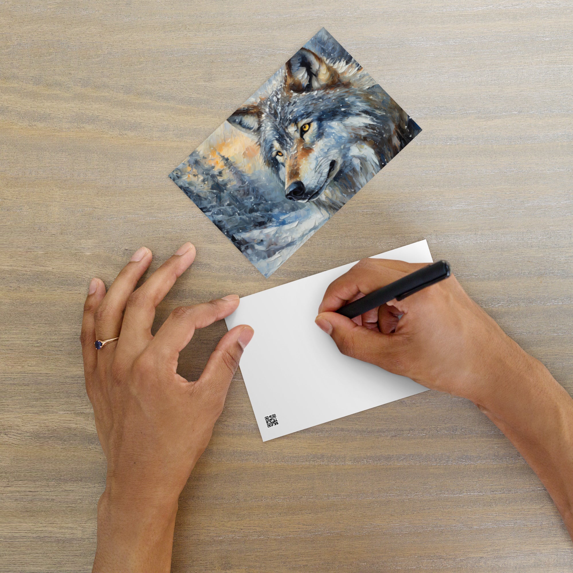 Stylish Grey Wolf Postcard - Colorful Oil Painting, Winter Landscape ...